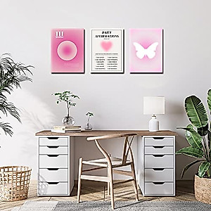 Pink Gradient Aura Angel Numbers Posters Sets for Room Aesthetic Spiritual Affirmation Canvas Wall Art Positive Energy Painting Y2k Butterfly Pictures Trendy Wall Decor for Bedroom 12x16in Unframed