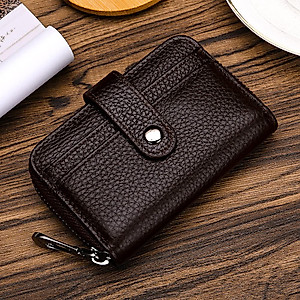 SEADEAR Multifunctional Wallet, Genuine Leather Zipper Coin Purse Mini Coin Purse Key Pocket Card Holder Men Women Id Bag Credit Cards Holder Redpink
