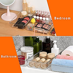 Criusia 8 Pack Large Clear Plastic Drawer Organizer Set, Bathroom Organizer Vanity Trays Dividers, Non Slip Storage Bins for Makeup, Jewelry, Snacks, Office, Desk, Fridge, Bedroom, Kitchen