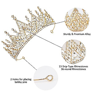 Ondder Gold Crowns and Tiaras for Women Birthday Princess Queen Crown for Girls Rhinestone Wedding Bridal Crown Crystal Quinceanera Crown Bride Tiara Headbands for Party Prom Pageant Costume Halloween