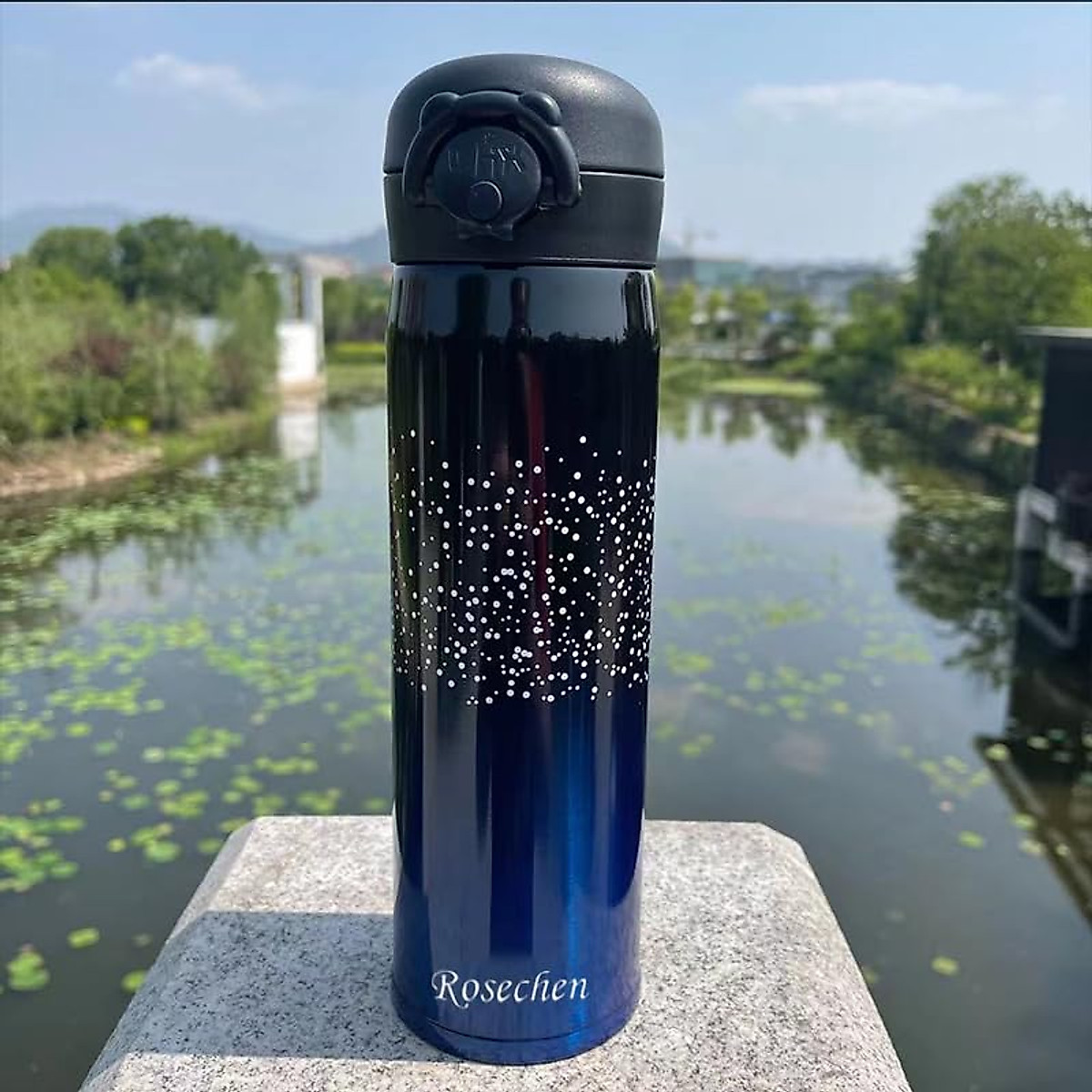 Water Bottle Thermoses Starry Sky, Thermal Vacuum Cups for Hot and Cold Drinks, BPA Free Stainless Steel Insulated Leak-proof Flask for Boys and Girls School Kids Indoor Outdoor Sports(17 oz Blue)