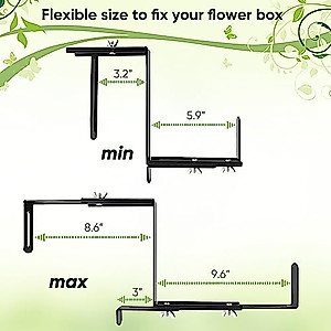 VIVIKEN Planter Box Brackets, Adjustable Flower Box Brackets for Deck Railing, No Drill Window Box Bracket for Outdoor Planters-4 Pack