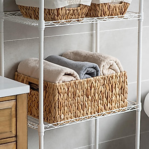 JS HOME Jumbo Wicker Basket for Orgainzing, Extra Large Rectangular Water Hyacinth Storage Wicker Shelf Basket with Built-in Handles, 1 Pack