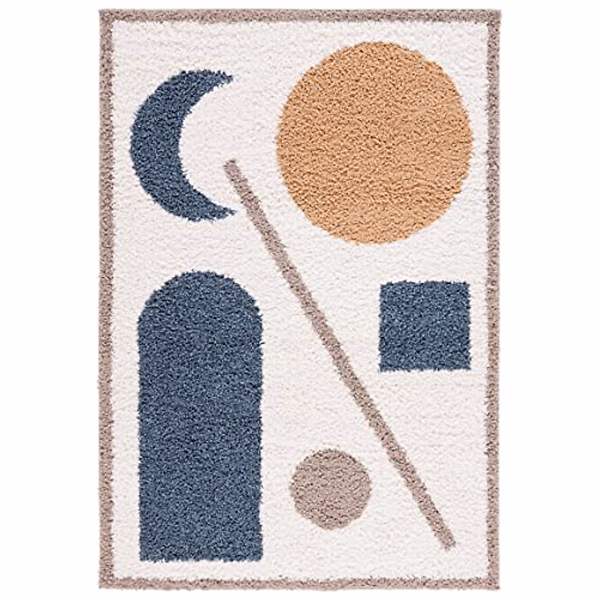 Safavieh Calico Shag Collection 8' x 10' Ivory/Blue CLC114A Mid-Century Modern Non-Shedding 1.6-inch Thick Area Rug