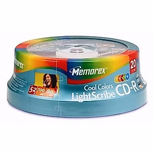 Memorex LightScribe Cool Colors CD-R (80 Min, 700MB, 52X, 20/PK, Spindle)