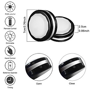 Bjour LED Puck Lights Color Changing Under Counter Lighting Battery Powered Stick On Lights Kitchen Cabinet Lights with Remote Control Black Under Cabinet Light RGB Closets Lights, 9 Pack