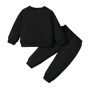 DEFAHN Toddler Baby Boy Girl Clothes Fall Black Sweatshirt Long Sleeve Top Pants 2PCS Winter Outfit Set (Black, 18-24 Months)