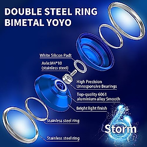 WATIEOBOO Bi-Metal Yoyo with 4 Stainless Steel Rings, Professional Unresponsive Yoyo for Adults Advanced Players, Incredible Drive Performance and Idling Capability (6Black Blue)