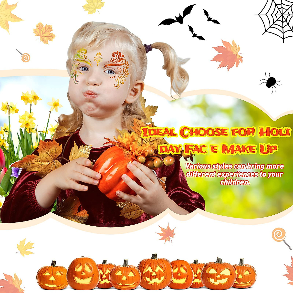 40 Pieces Halloween Face Stencils Kit 12 Pieces Reusable Large Face Paint Stencils Body Painting Template 18 Pieces Halloween Tattoo Stencils 10 Pieces Painting Brushes for Kid Adult Halloween Party