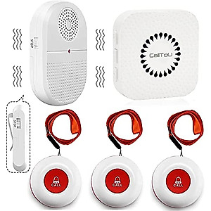 CallToU Wireless Caregiver Pager Call Button Nurse Alert System Waterproof 500+ Feet for Elderly Monitoring Patient Seniors 3 Transmitters 1 Plugin 1 Vibration Receiver