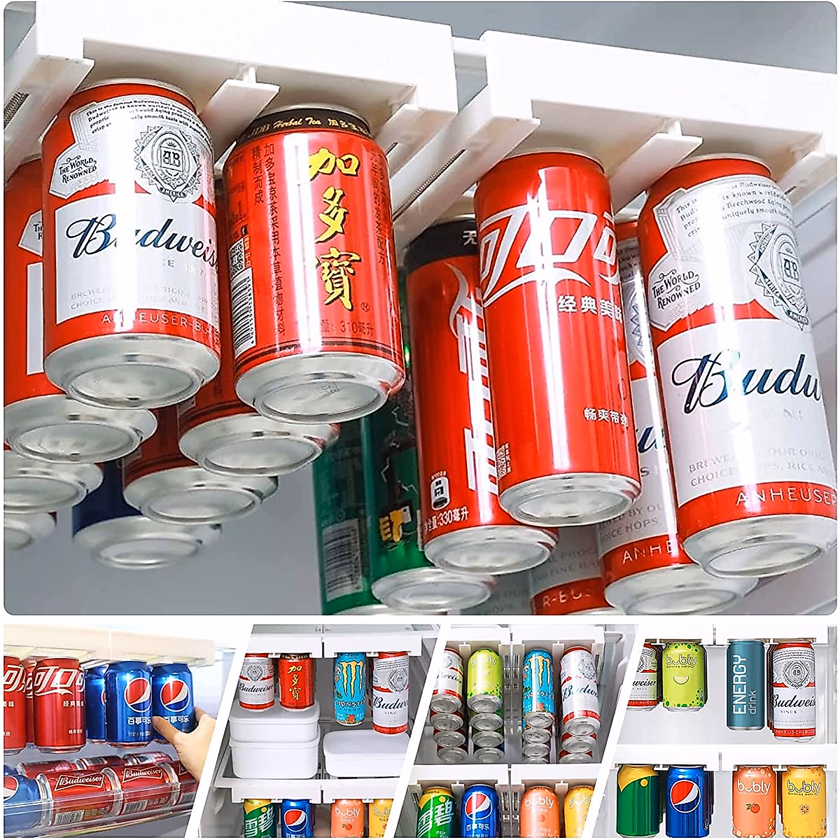 2 PCS Hanging Soda Organizer for Refrigerator,Soda Can Organizer Stacking Can Dispenser for Refrigerator Space Save for Pantry, Freezer, Kitchen, Beverage Storage Holder Up to 16 Cans