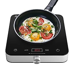 COOKTRON 1800W Single Countertop Portable Induction Cooktop, Temperature Controls, Electric Hot Burner with Timer, Safety Lock, Easy to Clean, Knob, black (AAMUS-CT-FS-IC321-3)