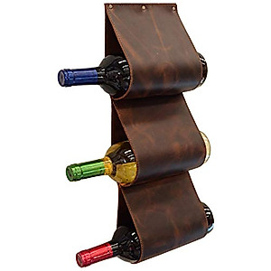 Hide & Drink, Leather 3-Bottle Wine Rack, Wall Mounted, Modern Storage, Home & Kitchen Accessories, Handmade Includes 101 Year Warranty :: Bourbon Brown