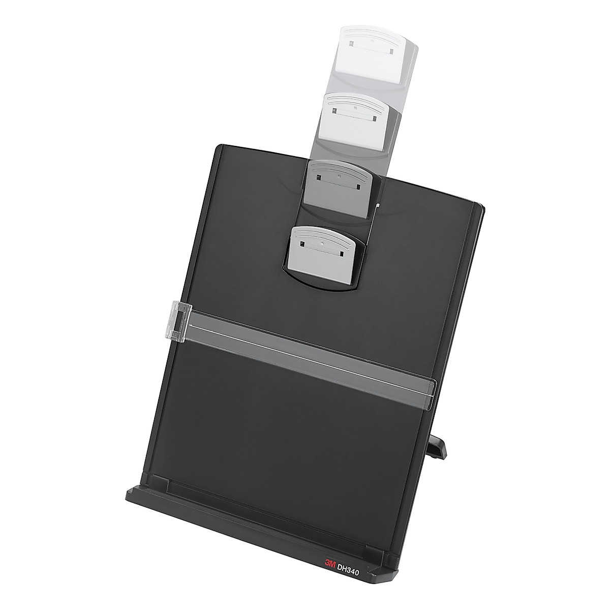 3M Desktop Document Holder Copy Holder, Adjustable Clip Holds Portrait and Landscape Documents for Easy Viewing, Bottom Ledge Has Lip to Keep up to 150 Sheets Securely in Place, Black (DH340MB)