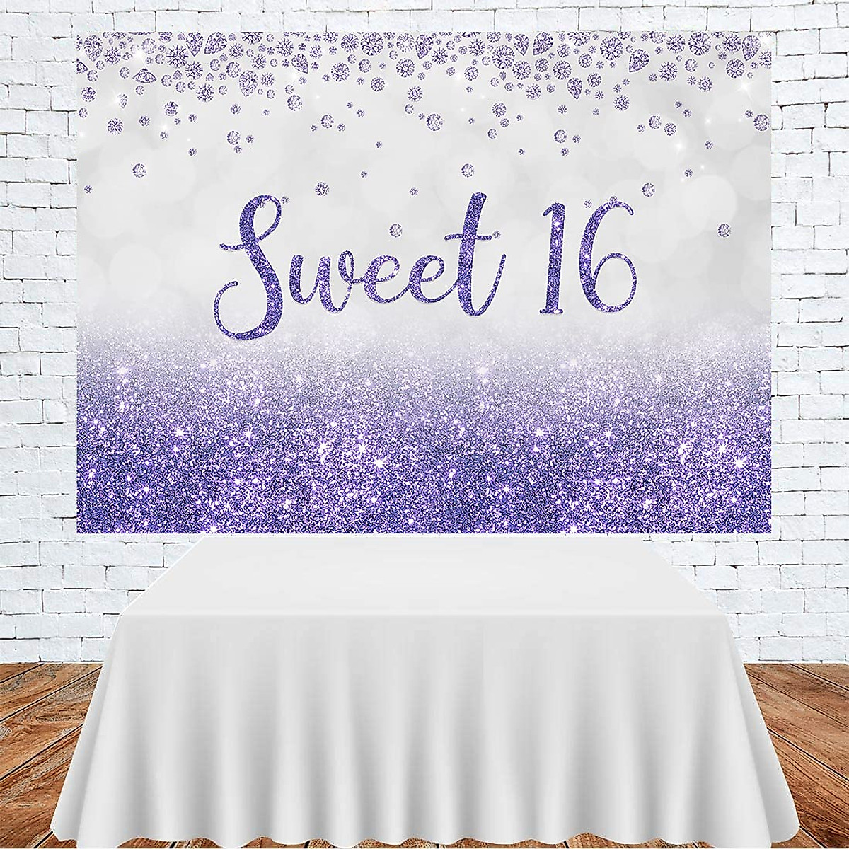 PHMOJEN Sweet 16 Backdrop, Girl Birthday Purple Bokeh Twinkle Diamond, Dessert Table Banner Background Decoration Studio Photography Props 7x5ft BJLSPH1180