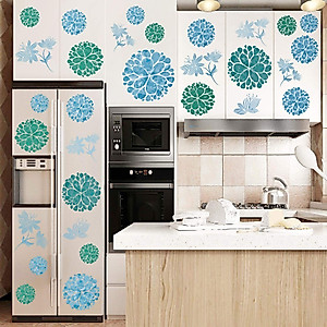 Fashion 3D DIY Creative Blue Flowers Wall Decals Flower Vines Wall Stickers Murals Removable Decor Decal for Living Room Girls Bedroom Home Wall Decoration Nursery Room Sticker Kids Stickers