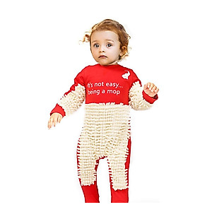 Cute Baby Mop Onesie - Funny and Functional, Perfect as a Long Sleeve Romper for Your Crawling Baby and for Use as an Everyday Baby Jumpsuit. Great as (Red, 9-12 Months)