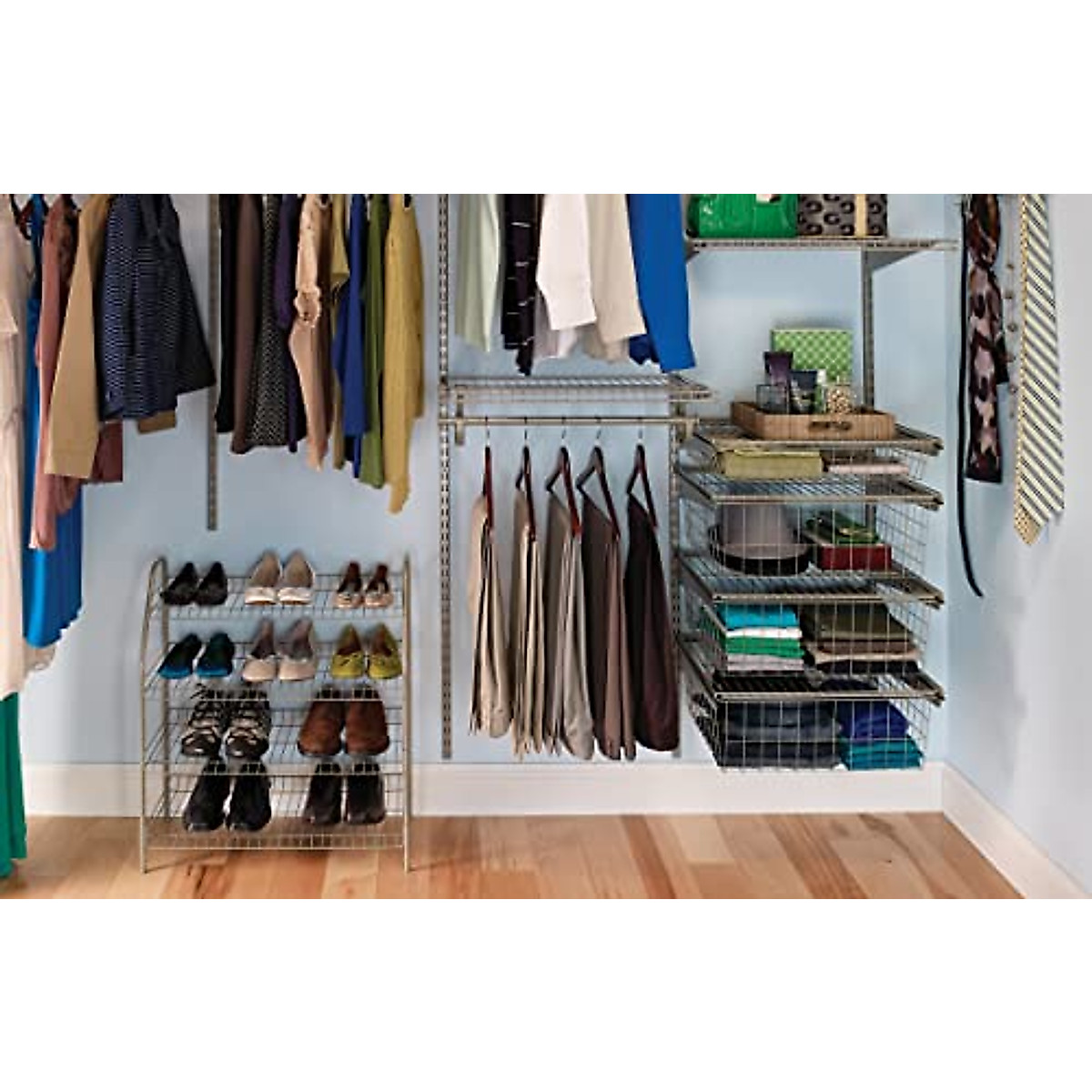 ClosetMaid 4-Tier Wire Shoe Rack Organizer, Nickel Finish, Easy to Assemble, Holds 12 Pairs, for Closet, Bedroom with Sturdy Design