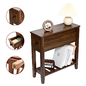 LUSUOWLZ Chairside Narrow End Table, Solid Wood Recliner Side Table with Drawer, Slim Nightstand Bedside Table for Living Room Bedroom