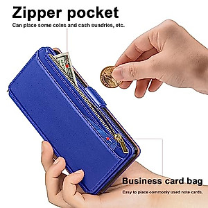 Antsturdy Samsung Galaxy Z Fold 3 5G Wallet with Card Holder for Women Men,Galaxy Z Fold 3 Phone case RFID Blocking PU Leather Flip Shockproof Cover with Strap Zipper Credit Card Slots,Purple Blue