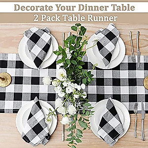 Buffalo Plaid Table Runners 2 Packs 13x84 Inches Check Black and White Table Runner Fall Thanksgiving Table Runners for Parties