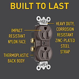 Legrand Pass & Seymour TR5262CC12 15 Amp Tamper Resistant Construction Specification Grade Duplex Receptacle Outlet, Back and Side Wire, Brown (1 Count)