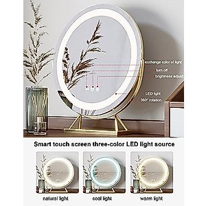 HAWEWE Vanity Desk with Mirror and Light 3 Lighting Modes Adjustable Modern Dressing Table Set with Stool for Girls Women Bedroom Furniture (Color : Walnut+White)