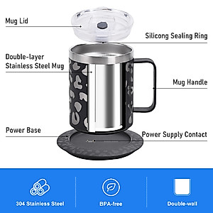 Self-Heating Coffee Mug,12oz Heated Mug,Powered by USB DC-5V,10W,131℉ Beverage Coffee Cup Warmer with Mug for Desk,Coffee Gifts (Rose & Leopard Print)