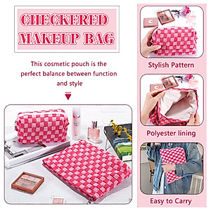 ZLFSRQ 2Pcs Checkered Makeup Bag for Women Large Cosmetic Bag Set Travel Toiletry Bag Makeup Pouch Bag for Purse Pink Zipper Storage Bag Organizer Cute Small Aesthetic Girls Car Essentials Bag
