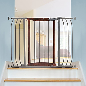 Summer by Ingenuity Anywhere Decorative Walk-Thru Pet and Baby Gate, 28" - 42.5" Wide, 30” Tall, Install In-between Rooms, Doorways and Stairways - Walnut Wood with Charcoal Metal Accents