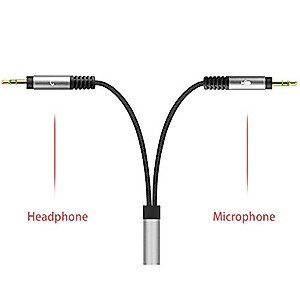 Geekria Nylon Braided Headset Y Splitter Adapter, Headphones Splitter Cable for PC Computer, Notebook and Old Version Laptop with Microphone and Audio Jack (2 x 3.5mm Male to 1 x 3.5mm Female)