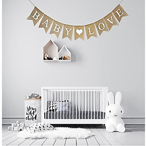 Shimmer Anna Shine BABY LOVE Burlap Banner for Baby Shower and Gender Reveal Party Decorations