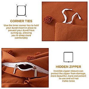 Andency Terracotta Tufted Dot Duvet Cover Queen Size (90x90 inch), 3 Pieces (1 Jacquard Duvet Cover, 2 Pillowcases) All Season Soft Washed Microfiber Duvet Cover Set with Zipper Closure, Corner Ties