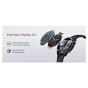 JAITEA Pro 3 GPS Wear OS Smartwatch Men's Sports/Smartwatch Double Layer Display Goldfish Grass Wear 4100 8GB Men