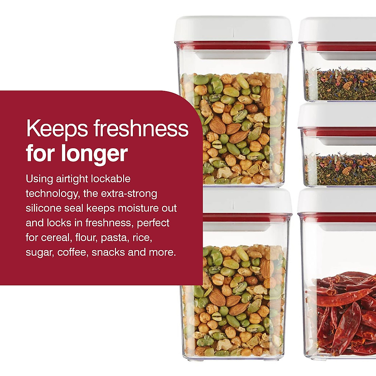 Zyliss Twist & Seal 5-Piece Storage Container Set - Airtight Food Storage Containers - Coffee, Sugar, Cereal, Flour, Pasta and Snack Containers - BPA-Free Food Storage - 5 Pieces