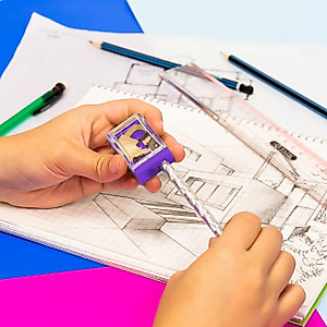 BAZIC Products Dual Blades Square Sharpener w/Receptacle (4/Pack), Red/Green/Blue/Black