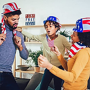 Labor Day Decor Independence Day Patriotic Box Sign 5 x 6 Inch Wood American Flag Patriotic Decor Home of the Free Because of the Brave 4th of July Farmhouse Rustic Wooden Block Tiered Tray Decoration