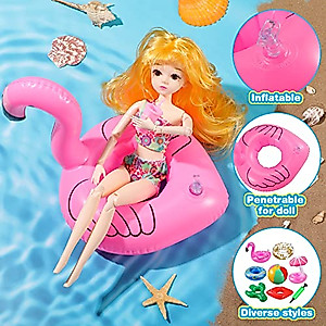 6 Pcs Pool Floaties for Girl Dolls, Girl Doll Swim Accessories Set Swimming Pool Floaties Party Ring Girl Dolls Cup Coasters Dolls Pool Toys Doll Pool for 11.5" Dolls Girl Swimming Pool Toy