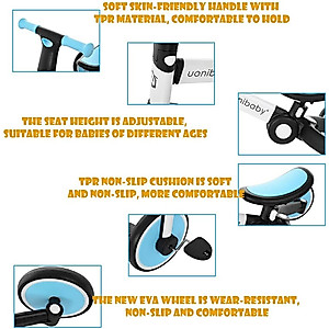 Micozy 5 in 1 Kids Tricycles for 1-3 Years Old Kids Trike 3 Wheel Toddler Bike Boys Girls Trikes for Toddler Tricycles Baby Bike Trike 3 Wheel Convert 2 Wheel Toddler Bike with Pushers,Blue