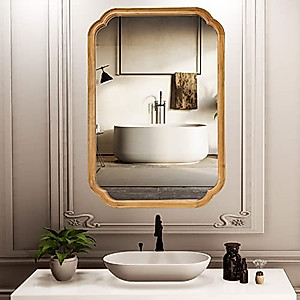 WallBeyond 24" x 36" Rounded Corner Arch Wall Mirror with Wood Frame for Entryway, Living Room or Bedroom Home Decor - Light Woodgrain [24" x 36" Natural Color]