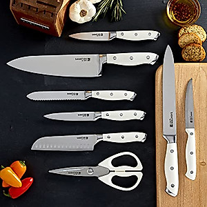 Sabatier 15-Piece Forged Triple Rivet Knife Block Set, High-Carbon Stainless Steel Kitchen Knives, Razor-Sharp Knife set with Acacia Wood Block, White Handles