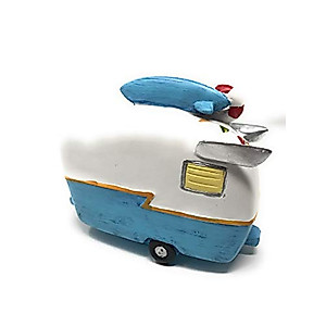 MWD Miniature Fairy Garden Retro Airstream RV Beach Camper Trailer Surf Shack Decor, Mini and Dollhouse Accessories, Surfer Camping Lover Coastal Beach Themed Home Decorations, Resin, 6"