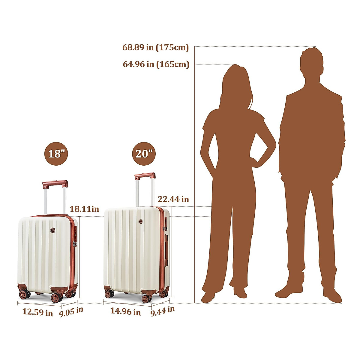 imiomo Carry on Luggage 18 Inch Suitcases with Wheels, Expandable Carry on Suitcase with USB Port and Cup Holder, Hardside Travel Luggage Set with TSA Lock, White Brown