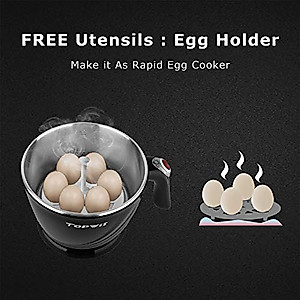 Topwit Electric Hot Pot Mini, 1.2 Liter Electric Cooker, Noodles Cooker, Electric Kettle with Multi-Function for Steam, Egg, Soup and Stew with Over-Heating Protection, Boil Dry Protection, Dual Power