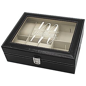 Custom Monogrammed Jewelry Box & Organizer - Personalized and Engraved Bridesmaid Accessories Gift for Mom, Wife, Her (Black)