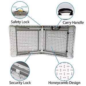 JingPieCle 4 Foot Folding Table Adjustable Height, Foldable Heavy Duty Plastic Table, Small Portable Card Table with Carry Handle, Fold up Lightweight Table for Dining Party, Mesa Plegable para