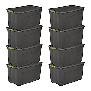 Sterilite 45 Gallon Heavy Duty Plastic Stackable Storage Container Tote with Wheels and Latching Indexed Lid for Home Organization, Gray, 8 Pack