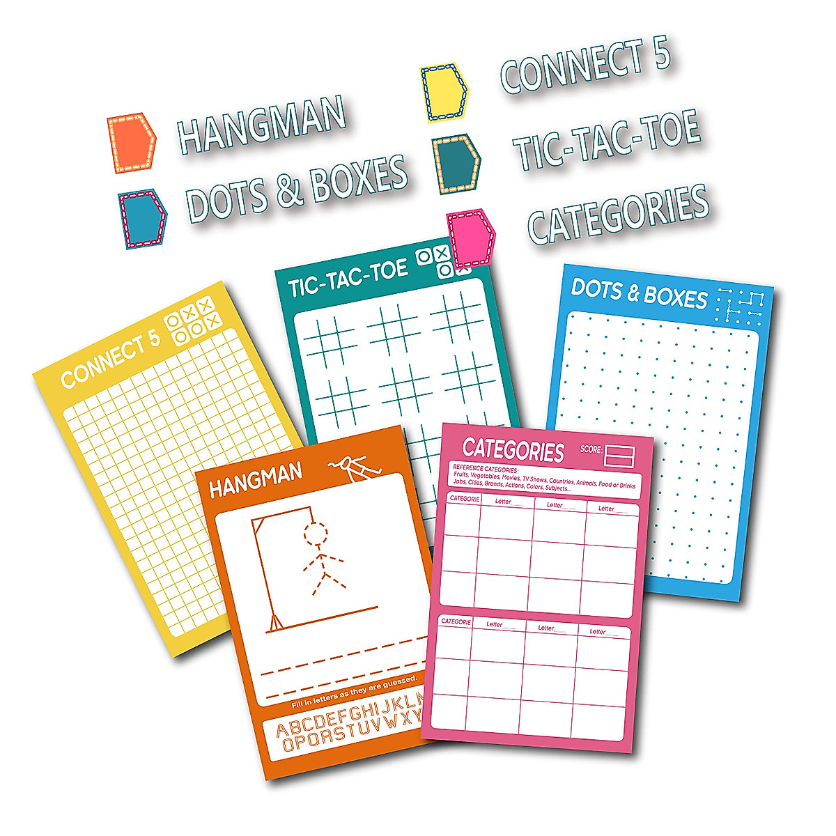 GRANDLMOON 5 Portable Travel Game Activities Pad On The Go Plane Trip Pen Pencil and Paper Game for Kids 6 x 9-inches (75 Sheets)