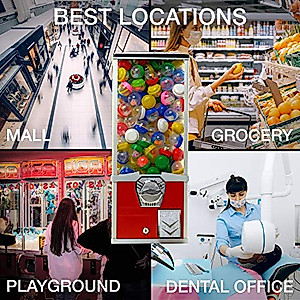 Vending Machine - Big Capsule Vending Machine Bundle with 2 Inch Acorn Capsules 120 Pcs - Prize Machine - Commercial Vending Machine for 2 Inch Capsules Gumballs Bouncy Balls - Red