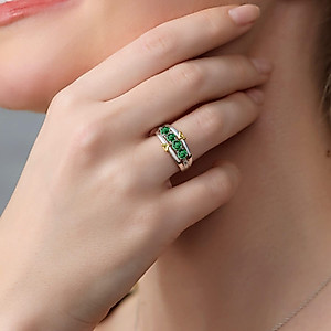 Gem Stone King 4-Stone Gemstone Birthstone and Lab Grown Diamond Wedding Band Ring For Women | 925 Silver and 10K Yellow Gold | Available In Size 5, 6, 7, 8, 9